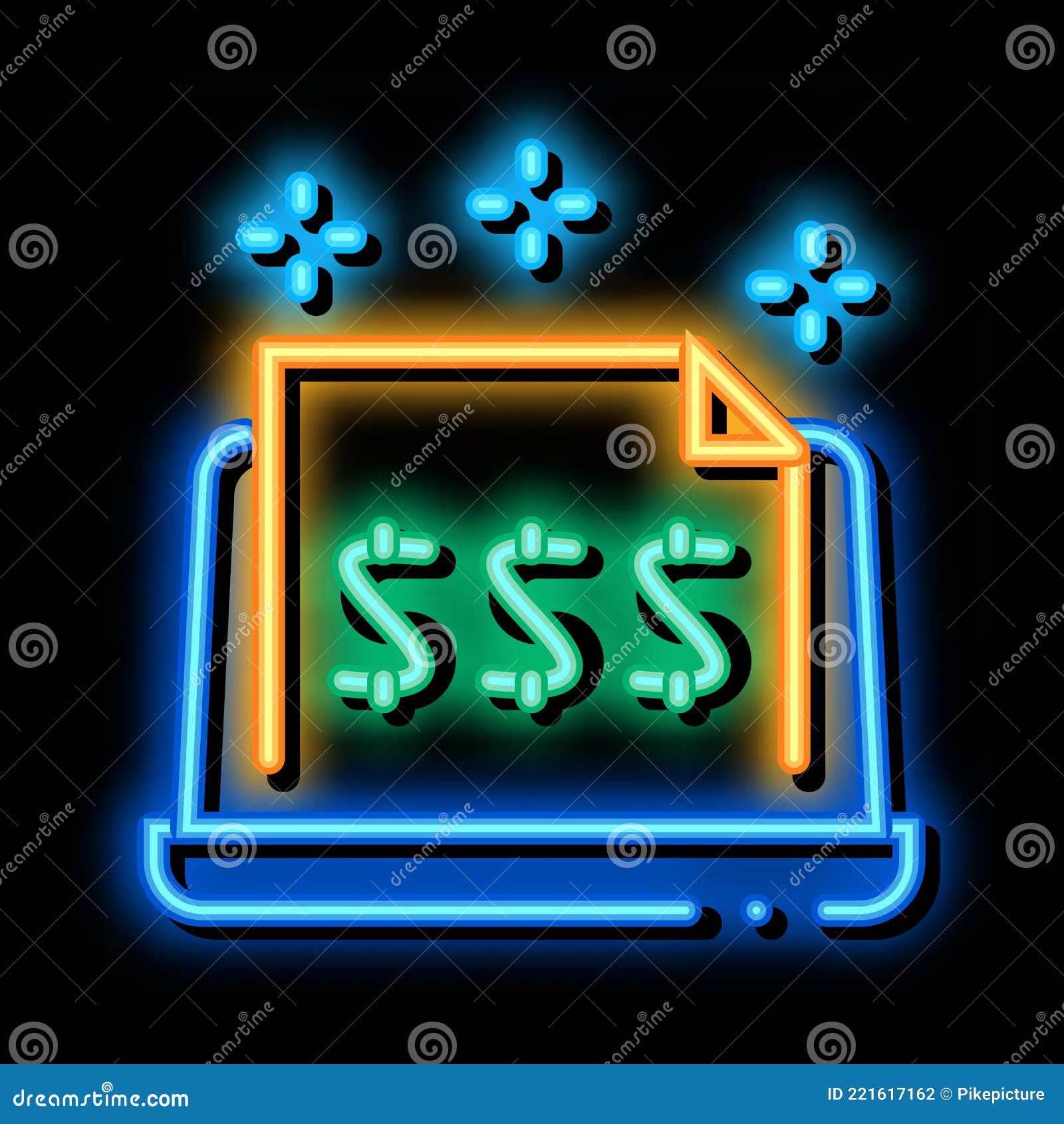 Cash Documents in Computer Version Neon Glow Icon Illustration Stock ...
