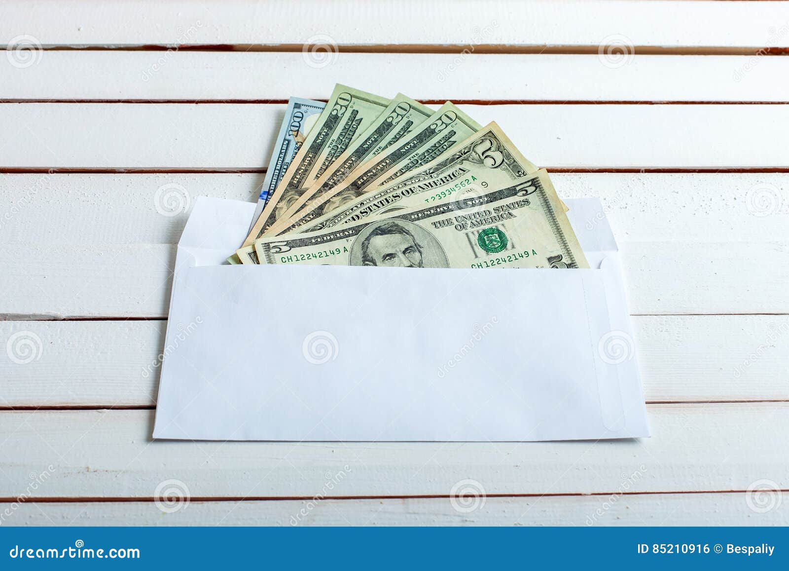 Cash in an Envelope on White Wooden Table. Stock Photo - Image of desk ...