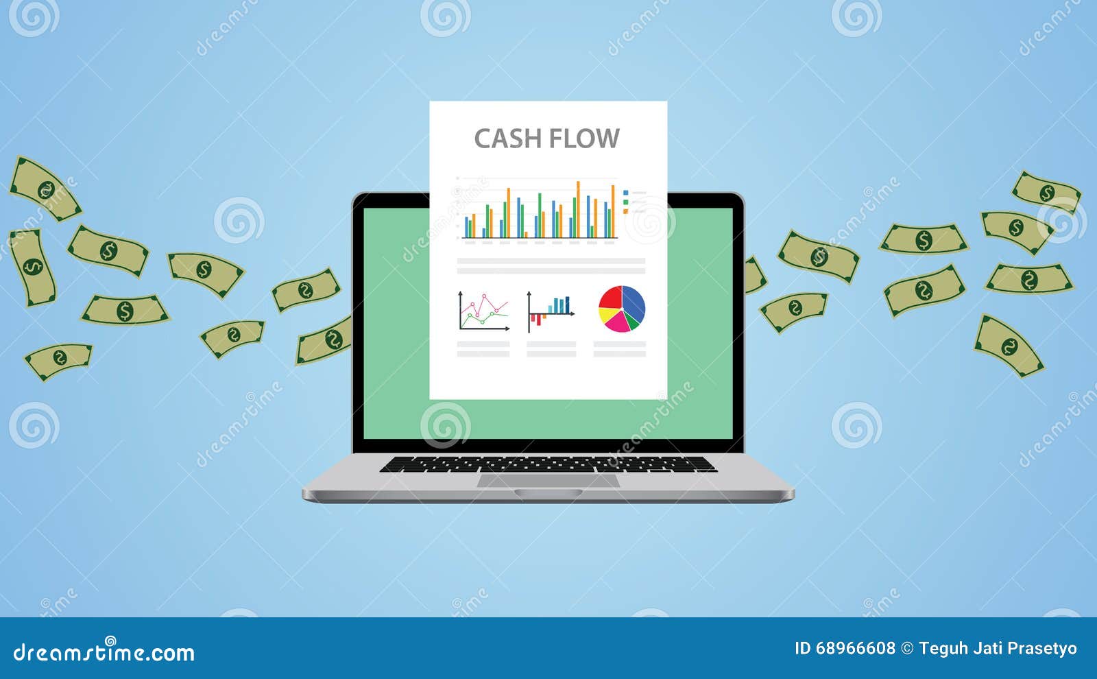 Cash Flow Illustration with Laptop Money and Graph Chart Stock Vector ...