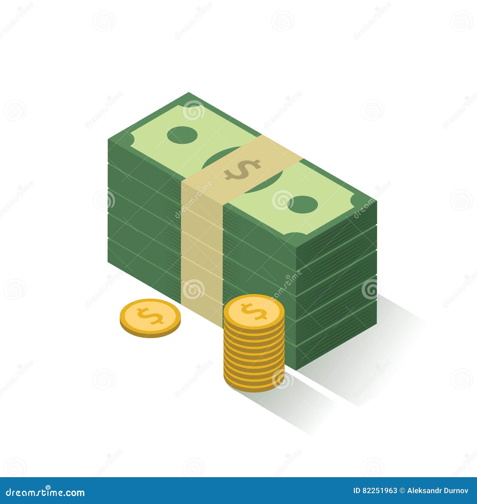 Cash Icon. Stack of Dollars and Coins. on White. Element for Your ...