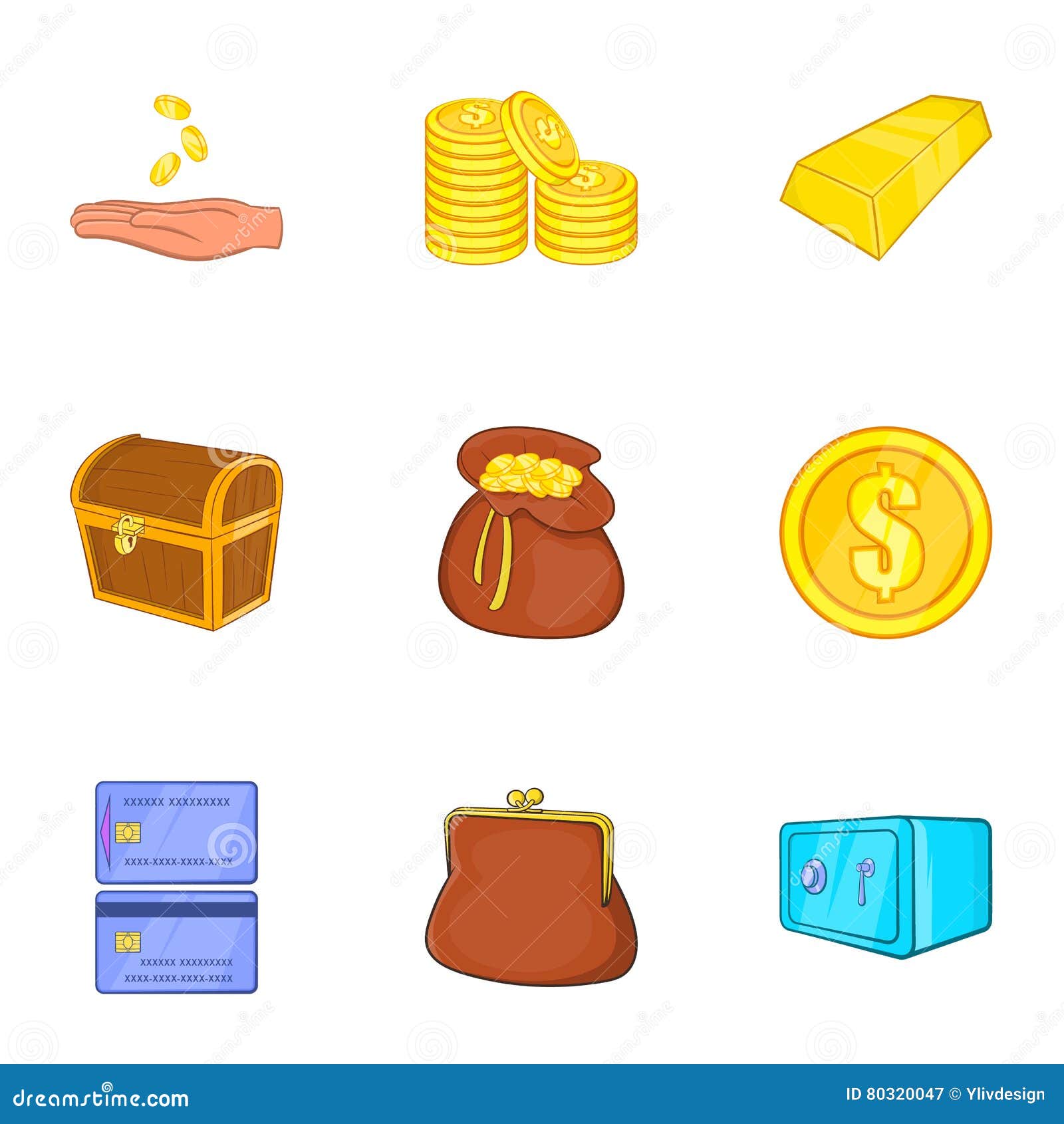 Cash Icons Set, Cartoon Style Stock Vector - Illustration of dollar ...