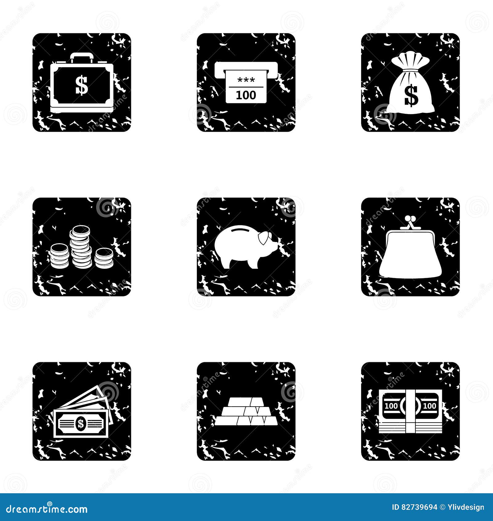 Cash Icons Set, Grunge Style Stock Vector - Illustration of ingots ...