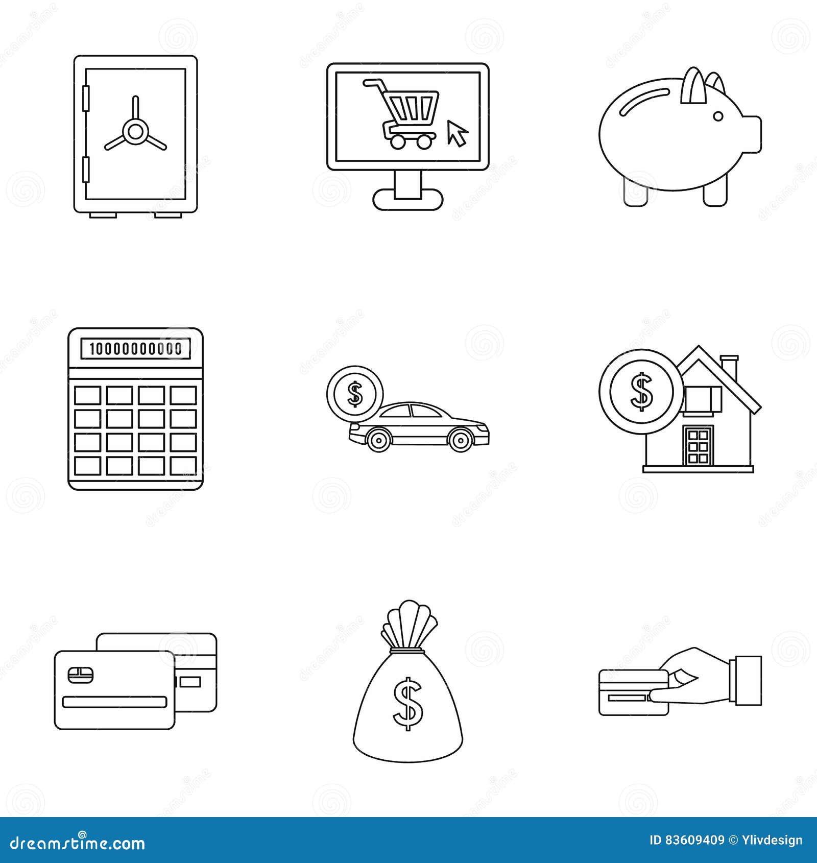 Cash Icons Set, Outline Style Stock Vector - Illustration of payment ...