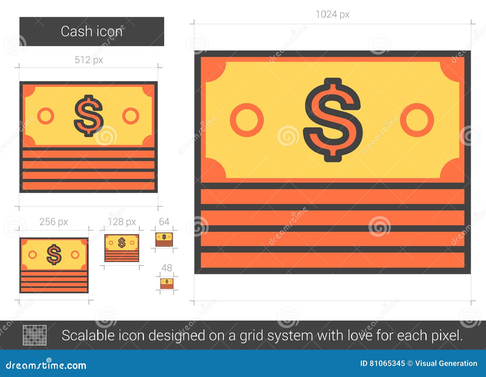 Cash line icon. stock vector. Illustration of drawing - 81065345
