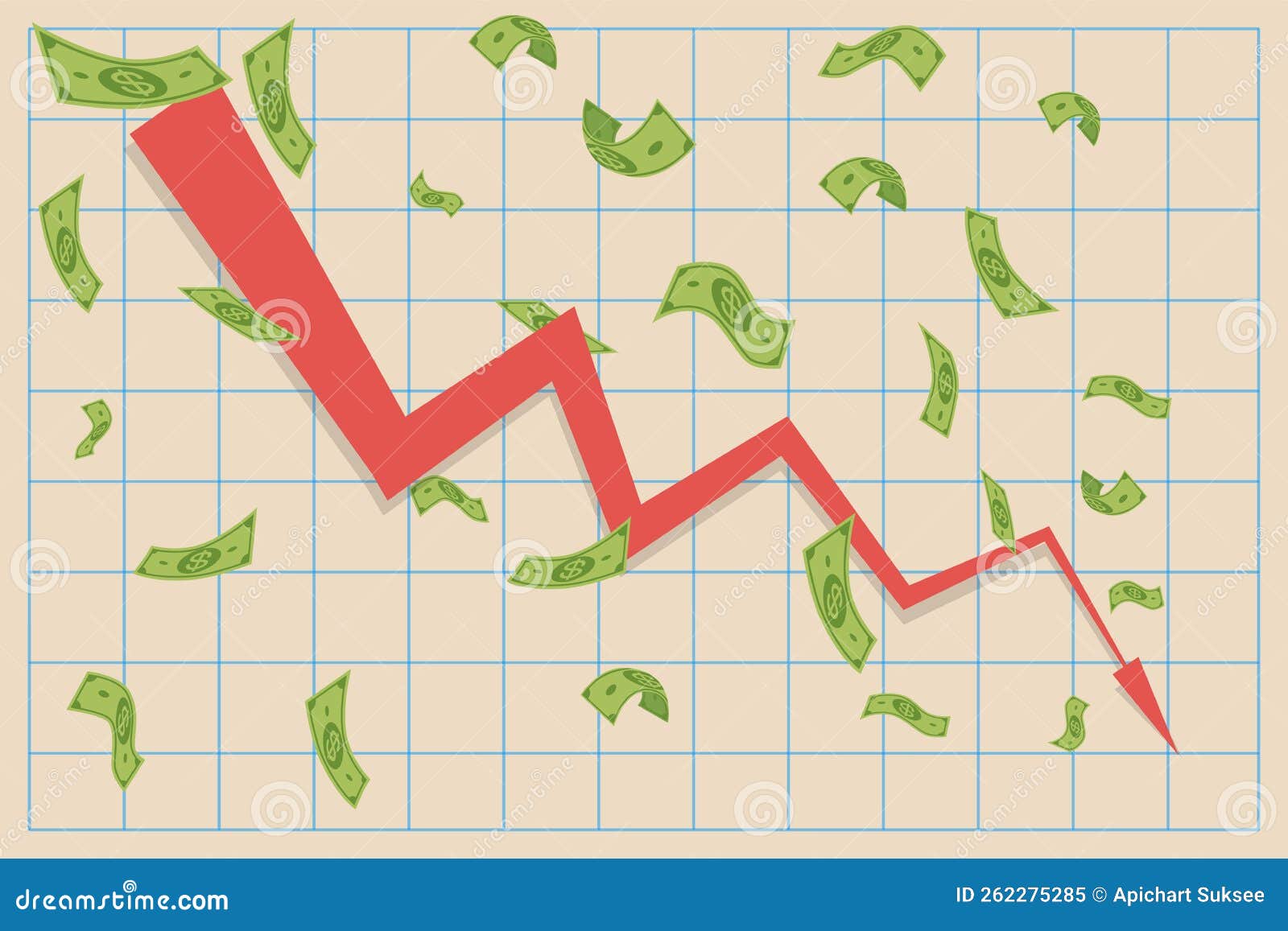 Cash Loss Graph. Finance Inflation Schedule, Money Loss and Decrease in ...