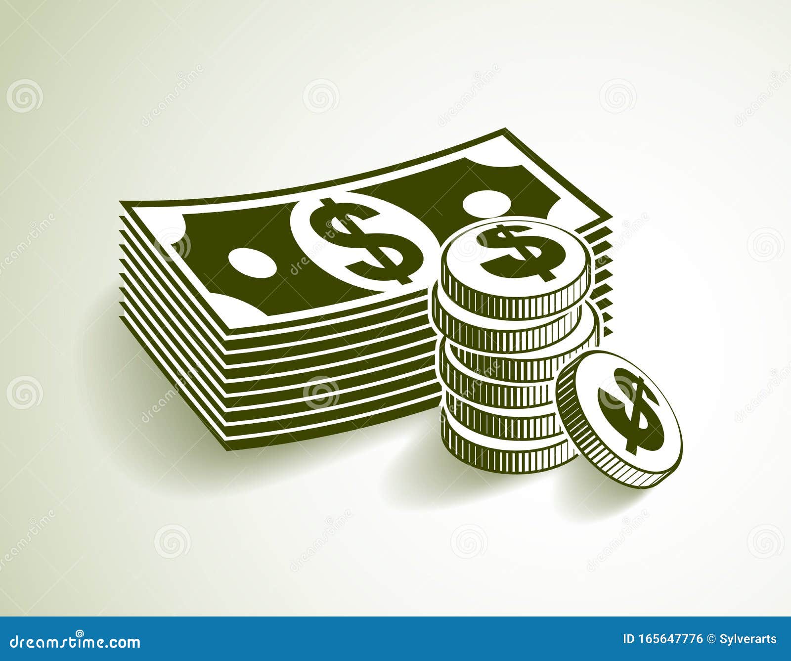 Cash Money Still-life with Coins and Banknote Dollar Stack. Stock ...