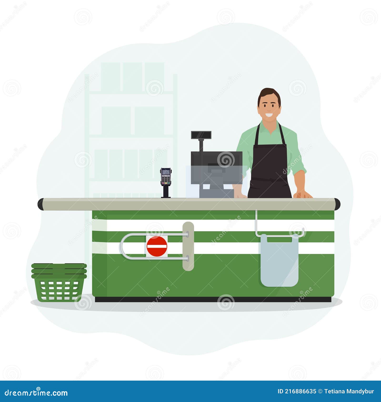 Cashier At Supermarket Checkout Cartoon Vector | CartoonDealer.com ...