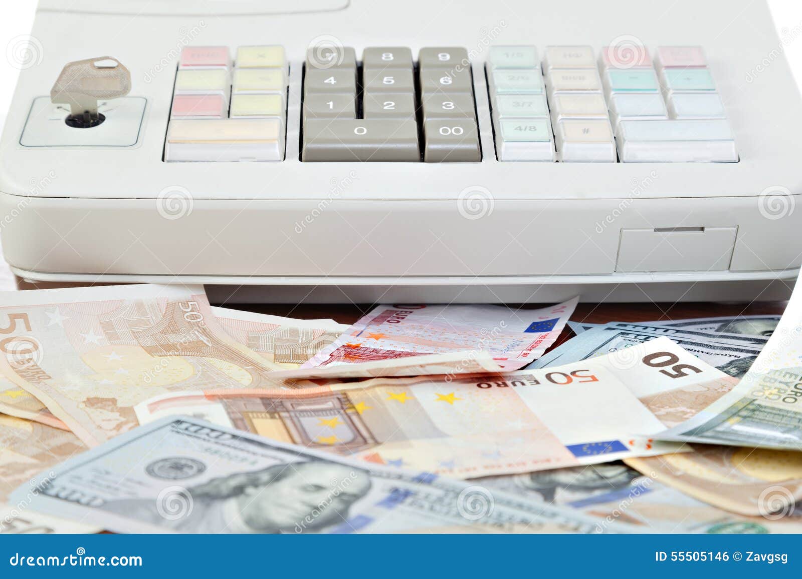 Cash Register and Different Paper Currencies Stock Photo - Image of ...