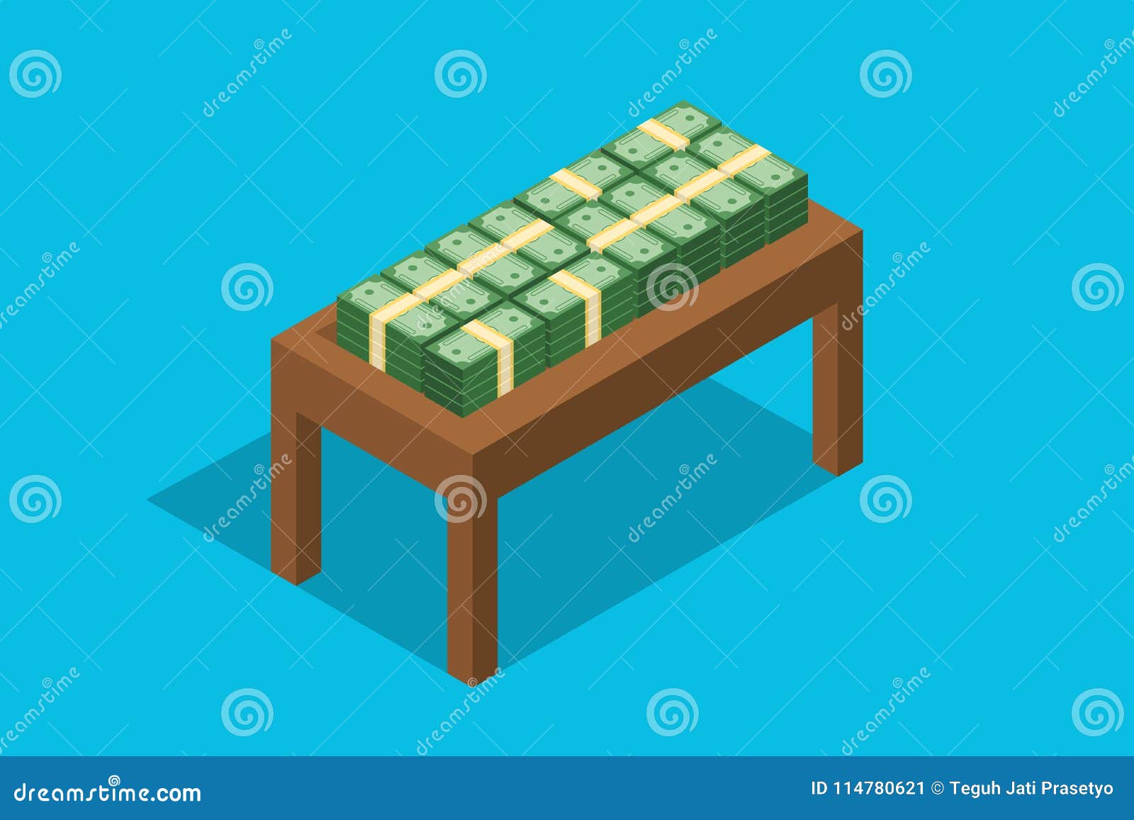 Cash Stack Money on Top of Wooden Table Flat Style Stock Vector ...