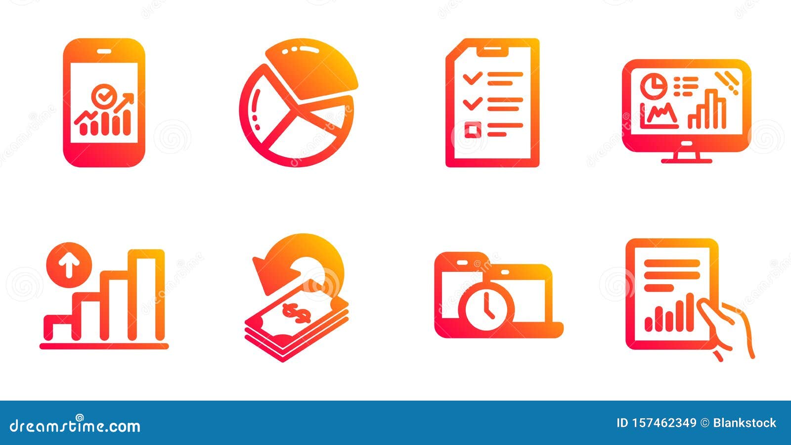 Cashback, Time Management and Smartphone Statistics Icons Set. Pie ...