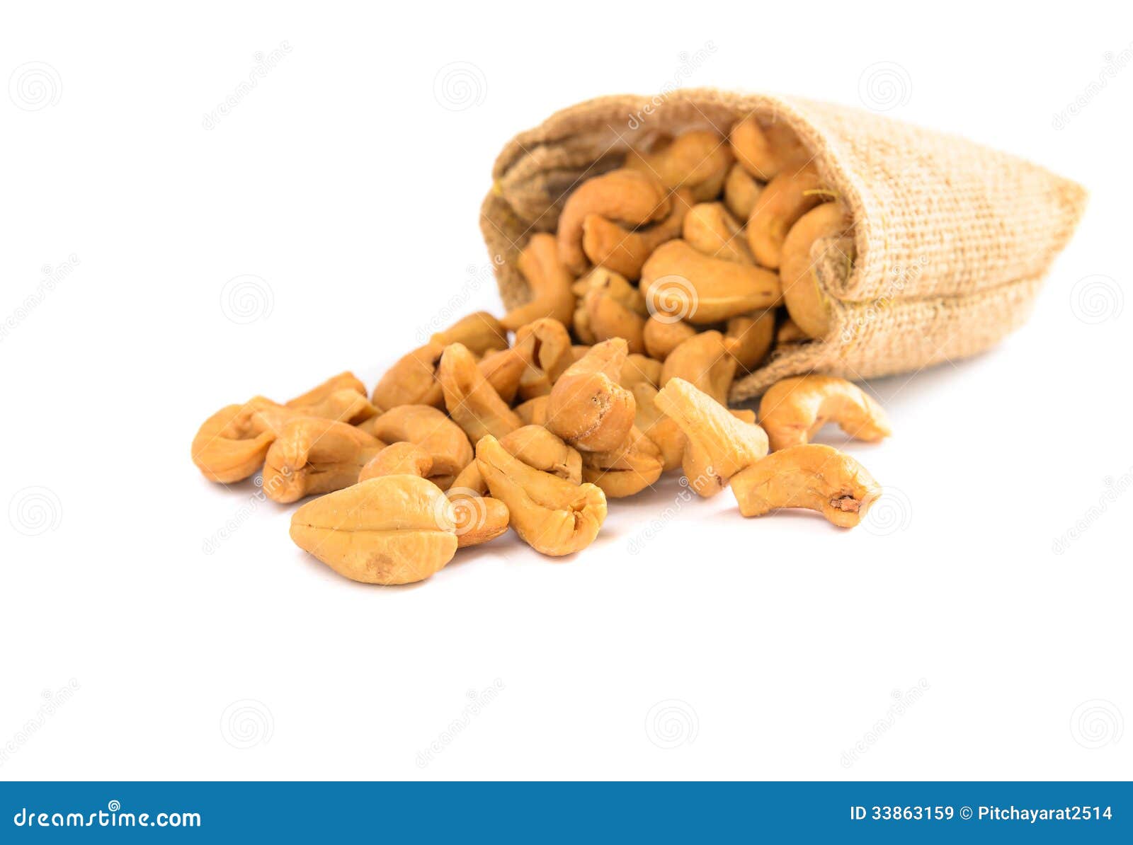Cashew nuts in a sack stock image. Image of healthy, white - 33863159