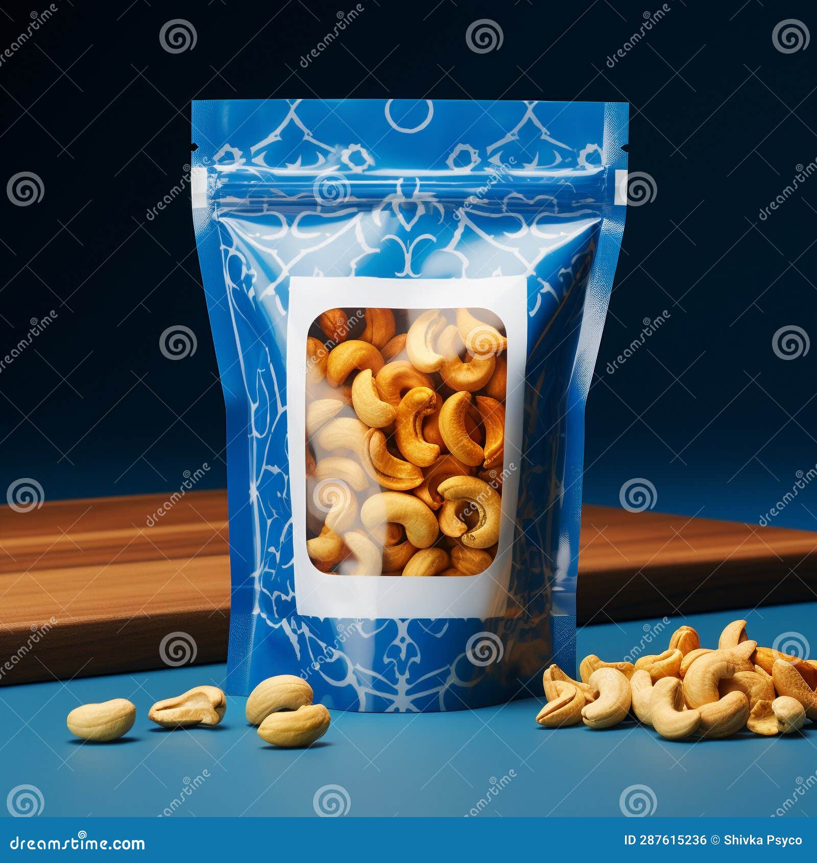 Cashew Packing in Blue Packet Bag Generative AI Stock Illustration ...