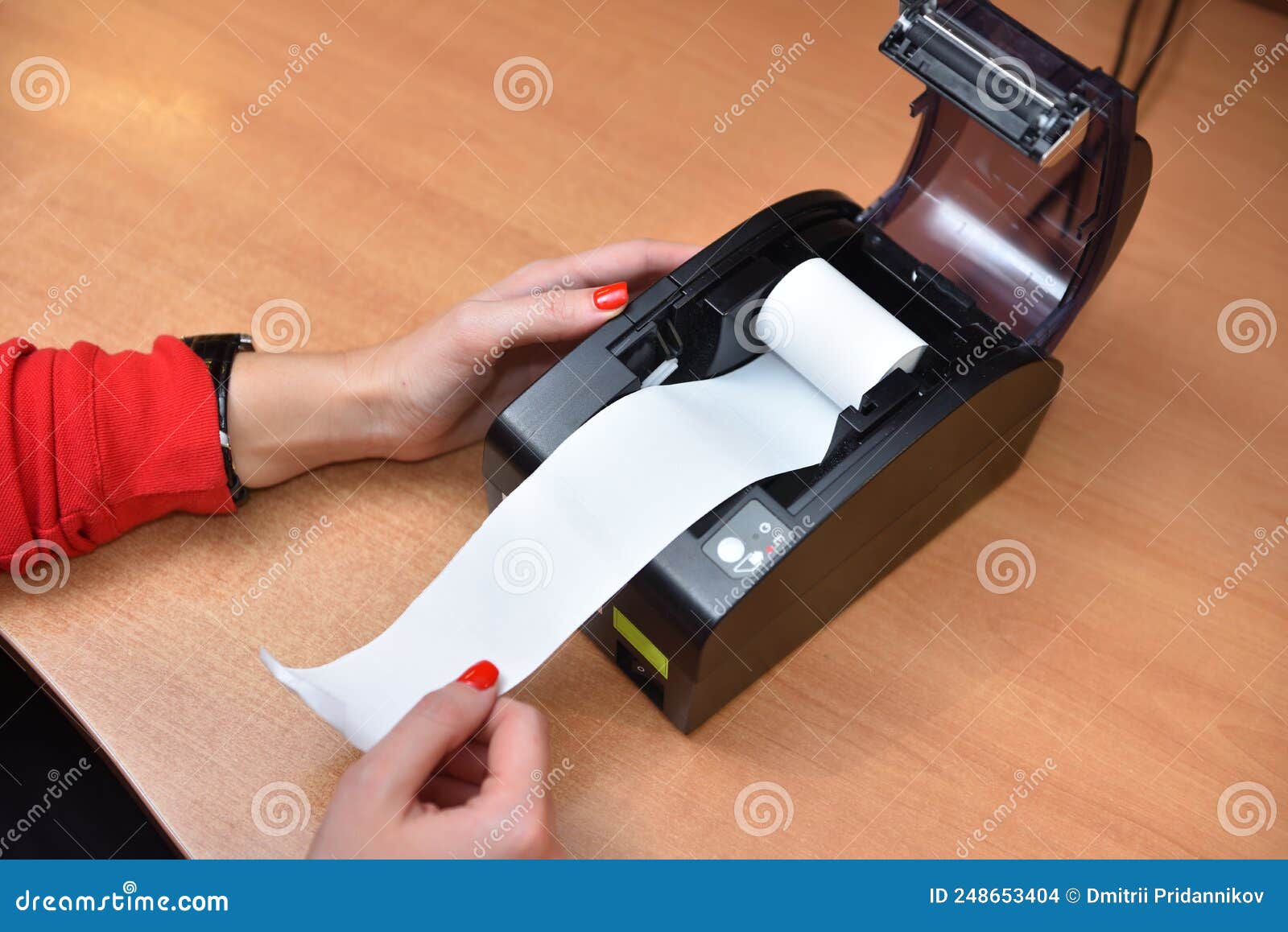 Cashier Changes the Paper in the Cash Register Stock Photo - Image of ...