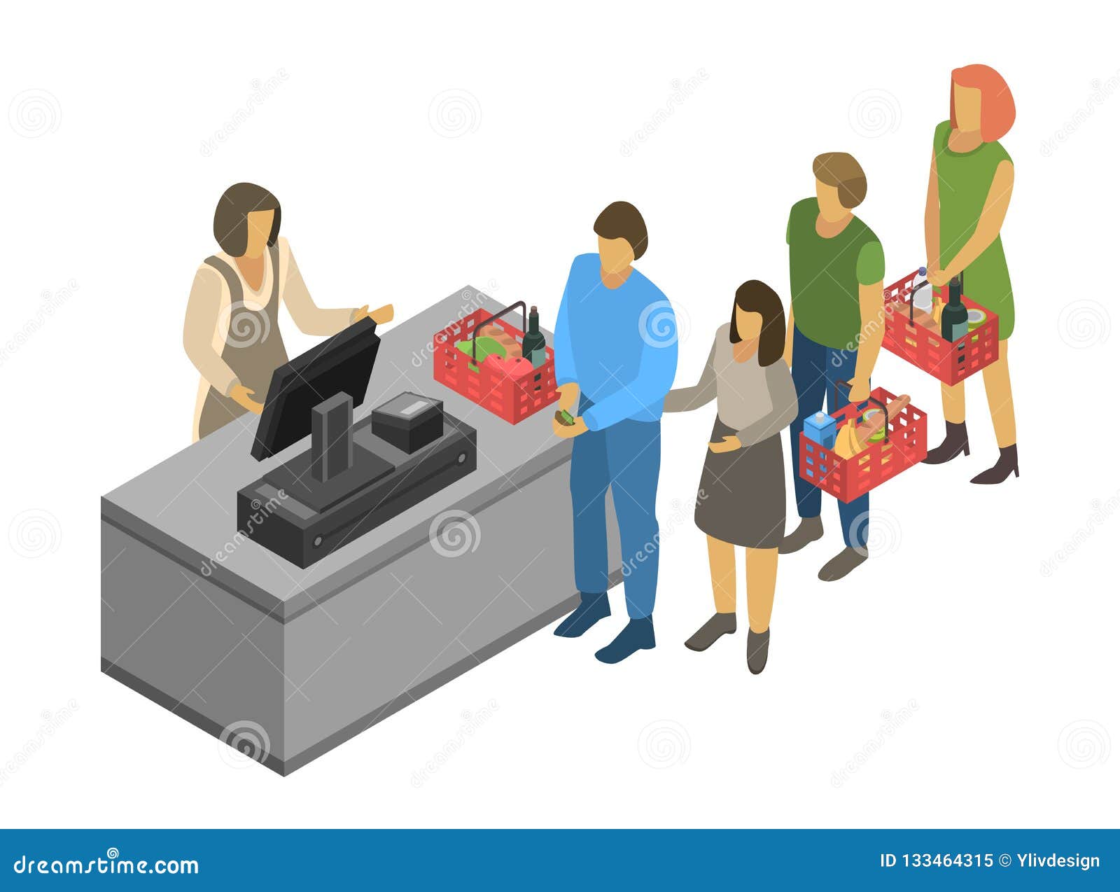 Cashier Concept Background, Isometric Style Stock Vector - Illustration ...