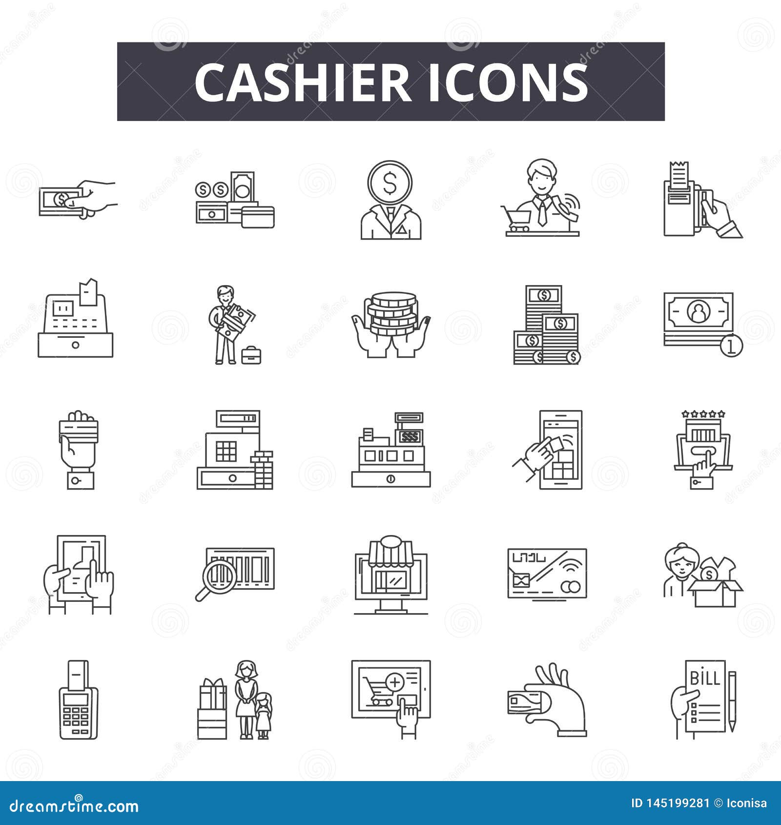 Cashier Line Icons, Signs, Vector Set, Outline Illustration Concept ... Cashier Line Icons, Signs, Vector Set, Outline Illustration Concept ...