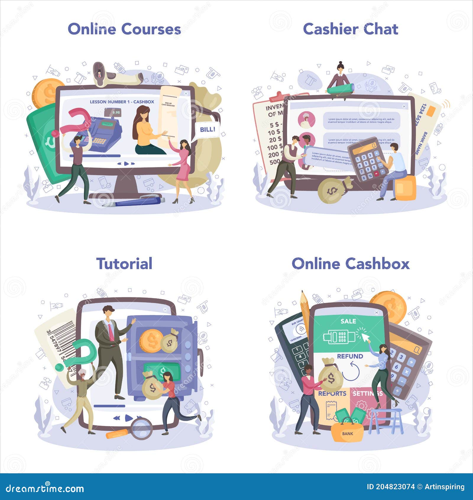 Cashier Online Service or Platform Set. Worker Behind the Cashier ...