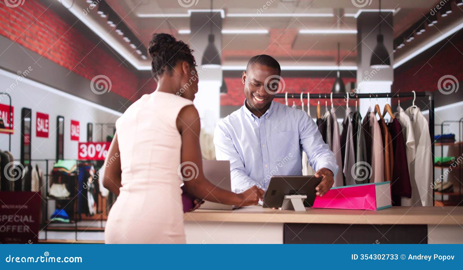Cashier Retail Assistant at Cloth Store Stock Image - Image of business ...