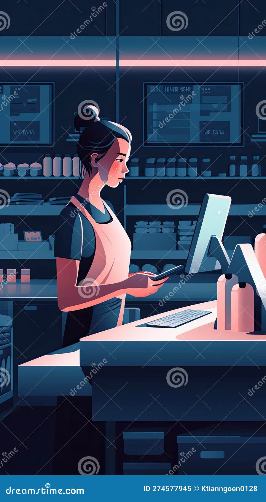 A Cashier Scanning Items and Processing Transactions at a Checkout ...