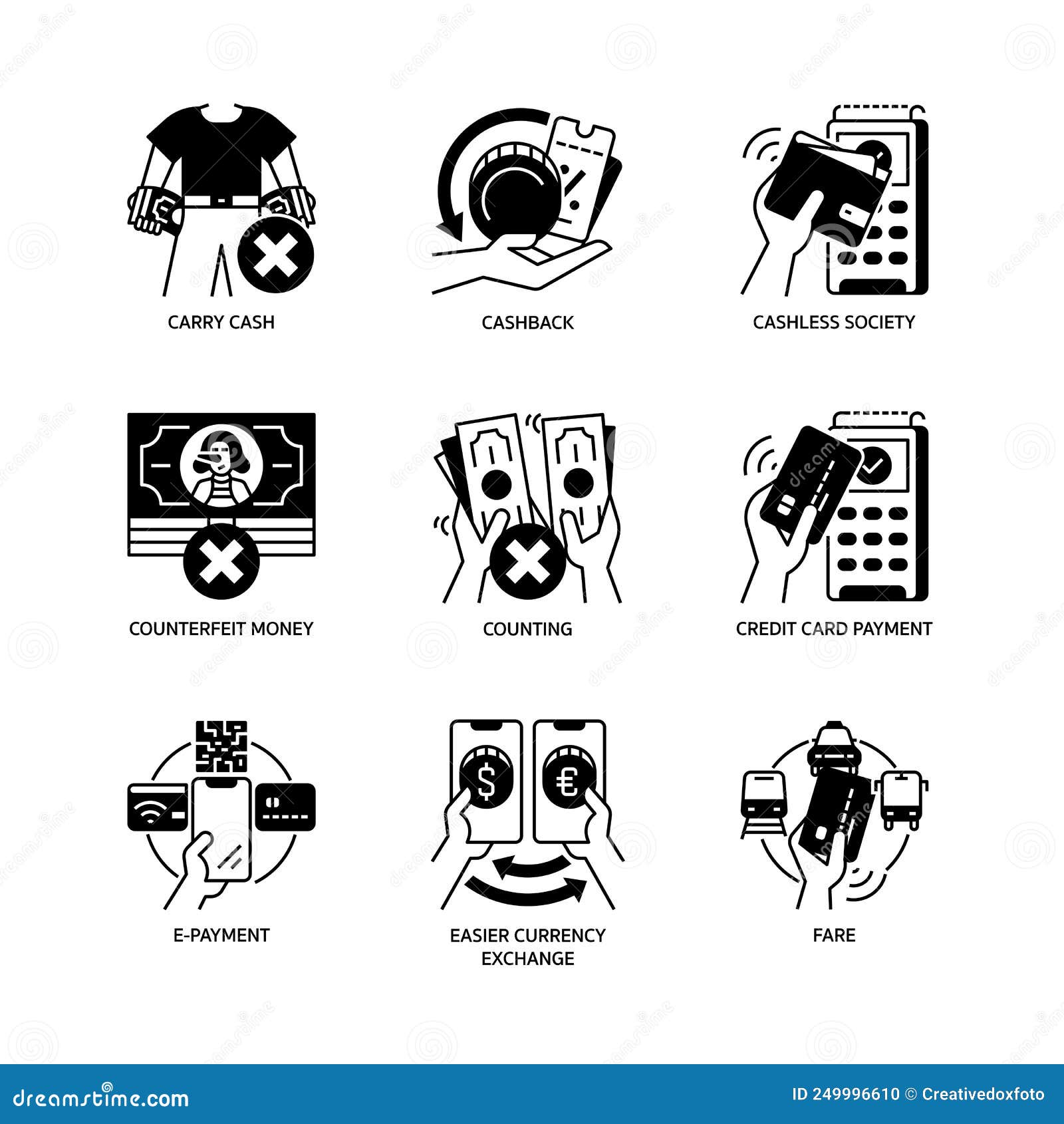 Cashless Society Icon Set stock vector. Illustration of payable - 249996610