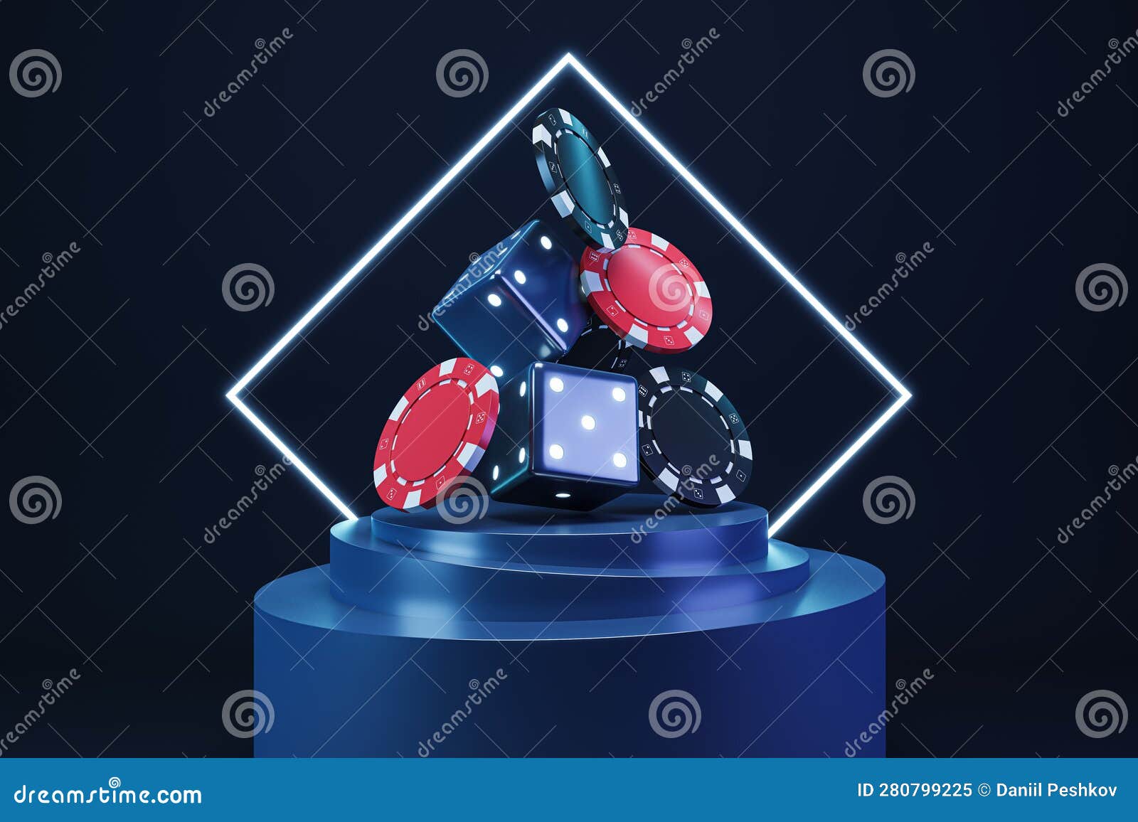 Casino Chips and Cubes Background. 3D Stock Illustration - Illustration ...
