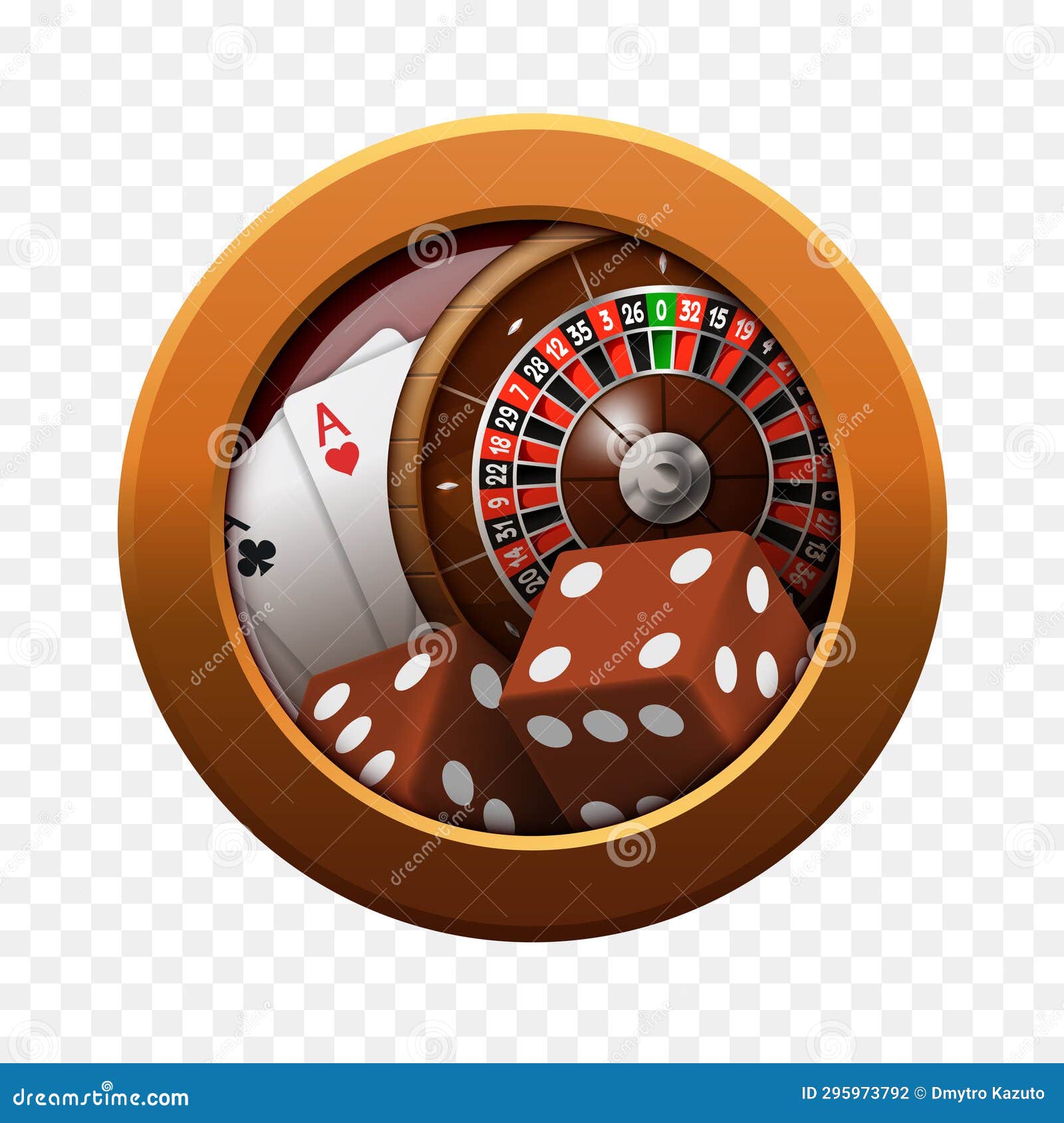 Casino Concept. Brown Frame with Playing Cards and Roulette Inside ...