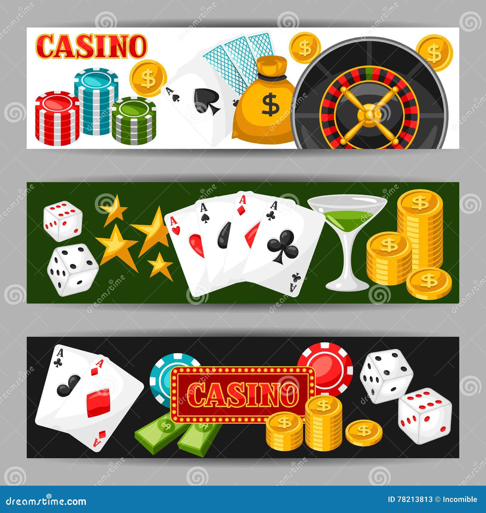 Casino Gambling Banners or Flyers with Game Objects Stock Vector ...