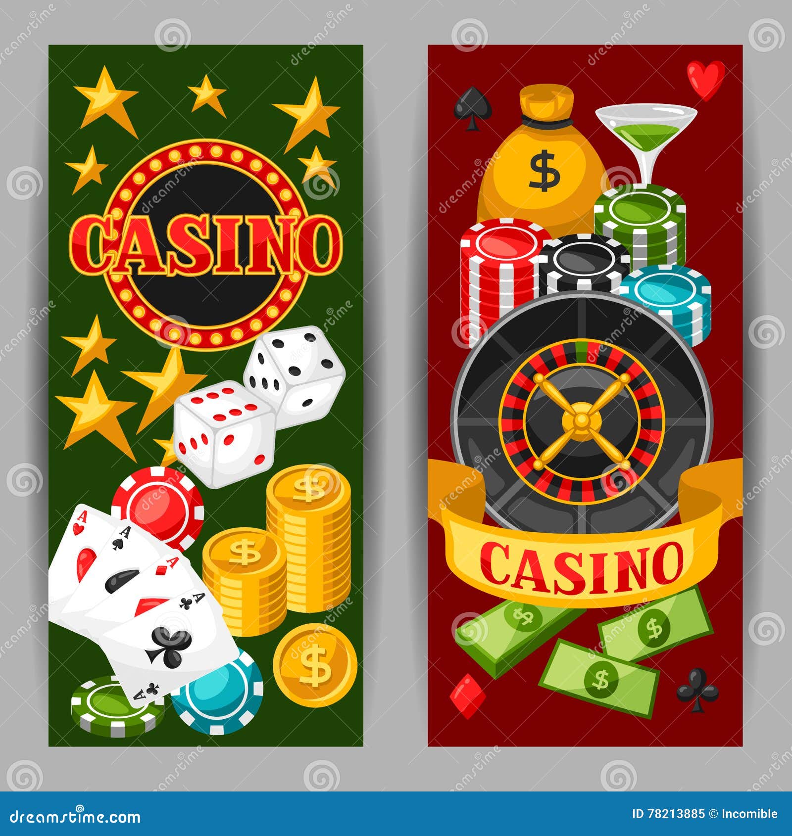 Casino Gambling Banners or Flyers with Game Objects Stock Vector ...