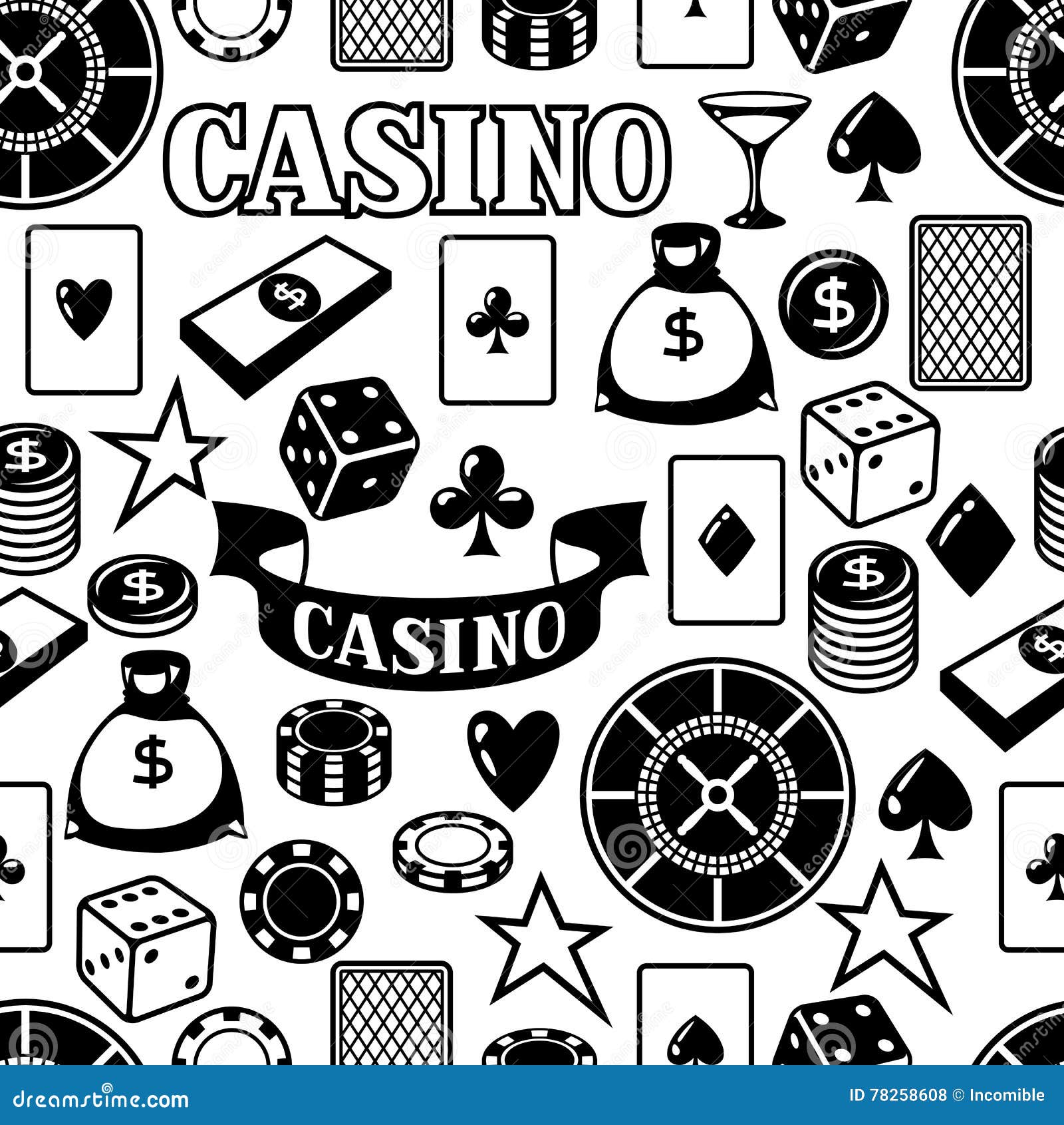 Casino Gambling Seamless Pattern with Game Objects Stock Vector ...