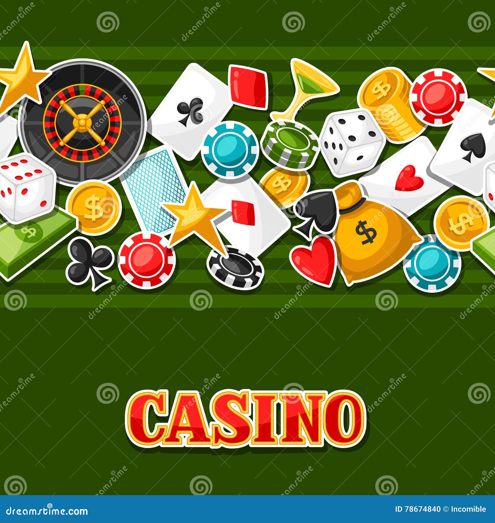Casino Gambling Seamless Pattern with Game Sticker Objects Stock Vector ...
