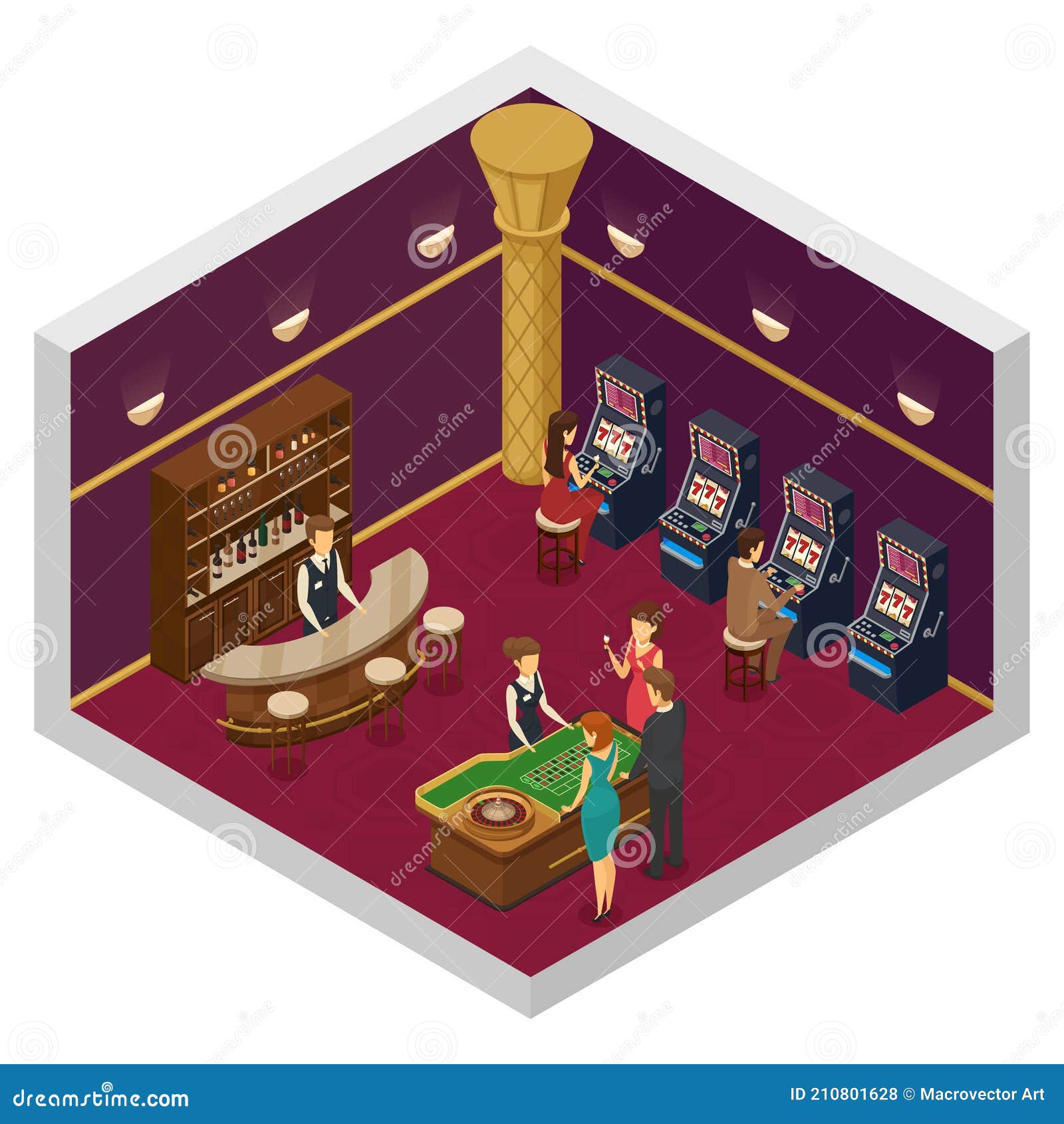 Casino Isometric Interior stock vector. Illustration of gold - 210801628