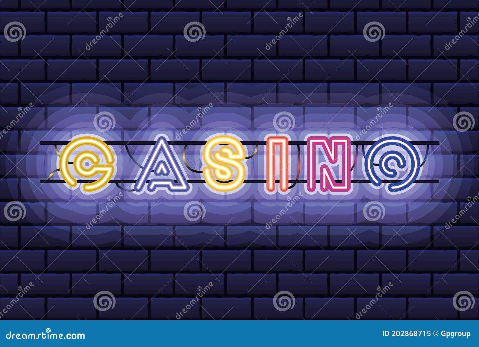 Casino Lettering in Neon Font with Bricks Stock Vector - Illustration ...