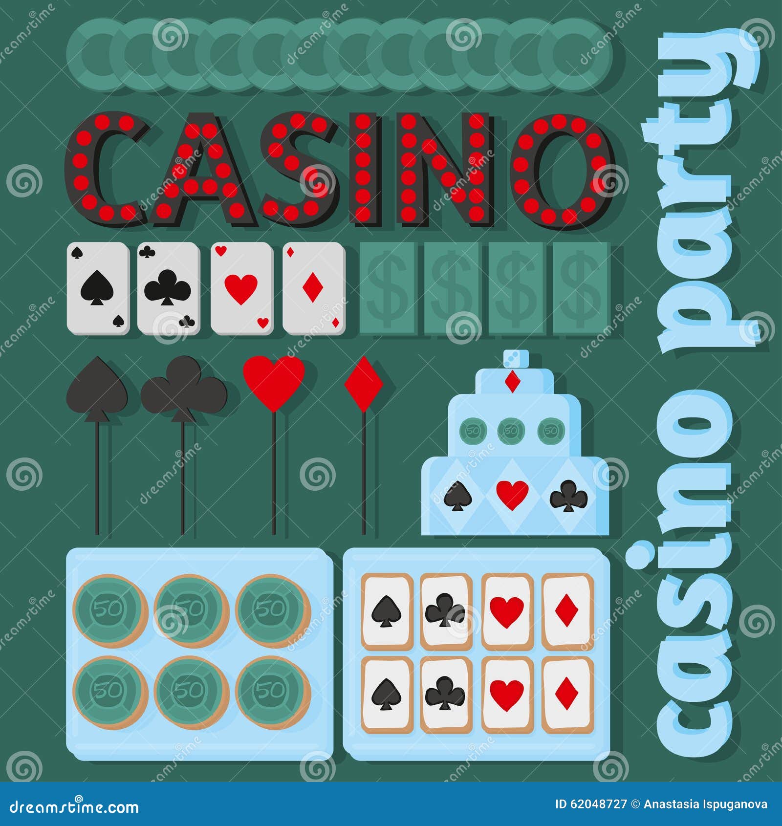 Casino Party Ideas in Flat Style Stock Illustration - Illustration of ...