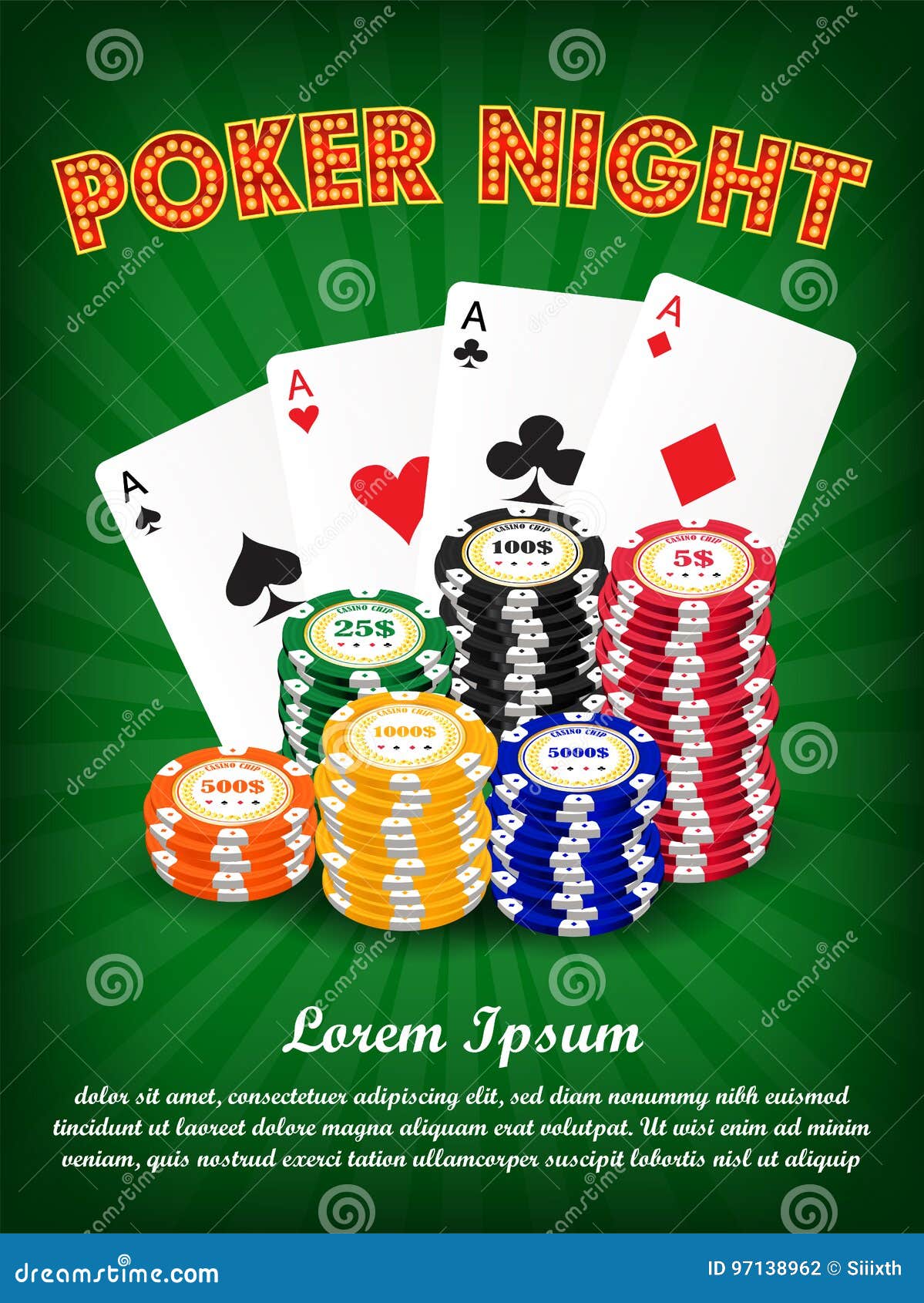 Casino Poker Night with Suit Card and Chips Stock Vector - Illustration ...