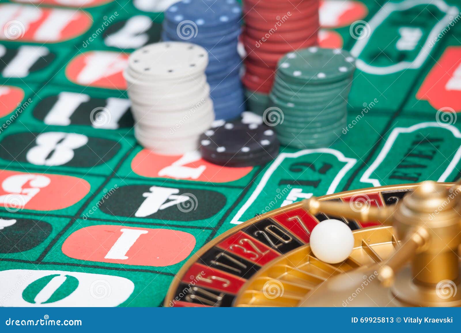 Casino Roulette Wheel with the Ball on Number 7 Stock Image - Image of ...
