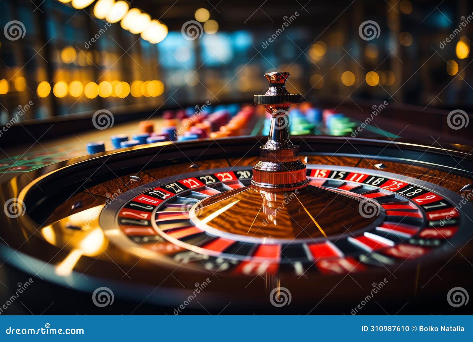 Casino Roulette Wheel Catching Falling Cubes with Focused Poker Chips ...