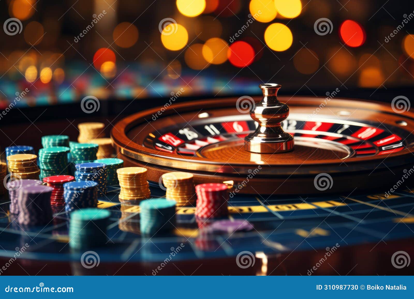 Casino Roulette Wheel Catching Falling Cubes with Poker Chips in ...