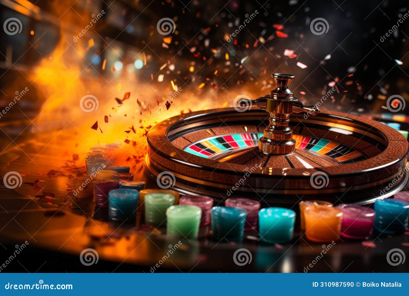 Casino Roulette Wheel Catching Falling Cubes with Selective Focus on ...