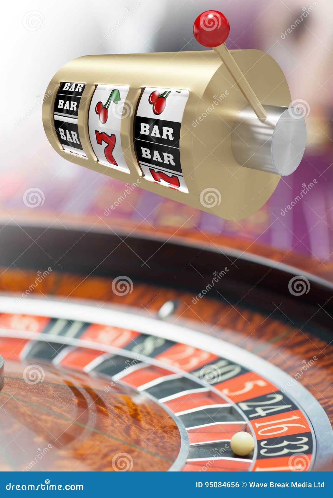 Casino Slot Machine in Front of Roulette Stock Illustration ...