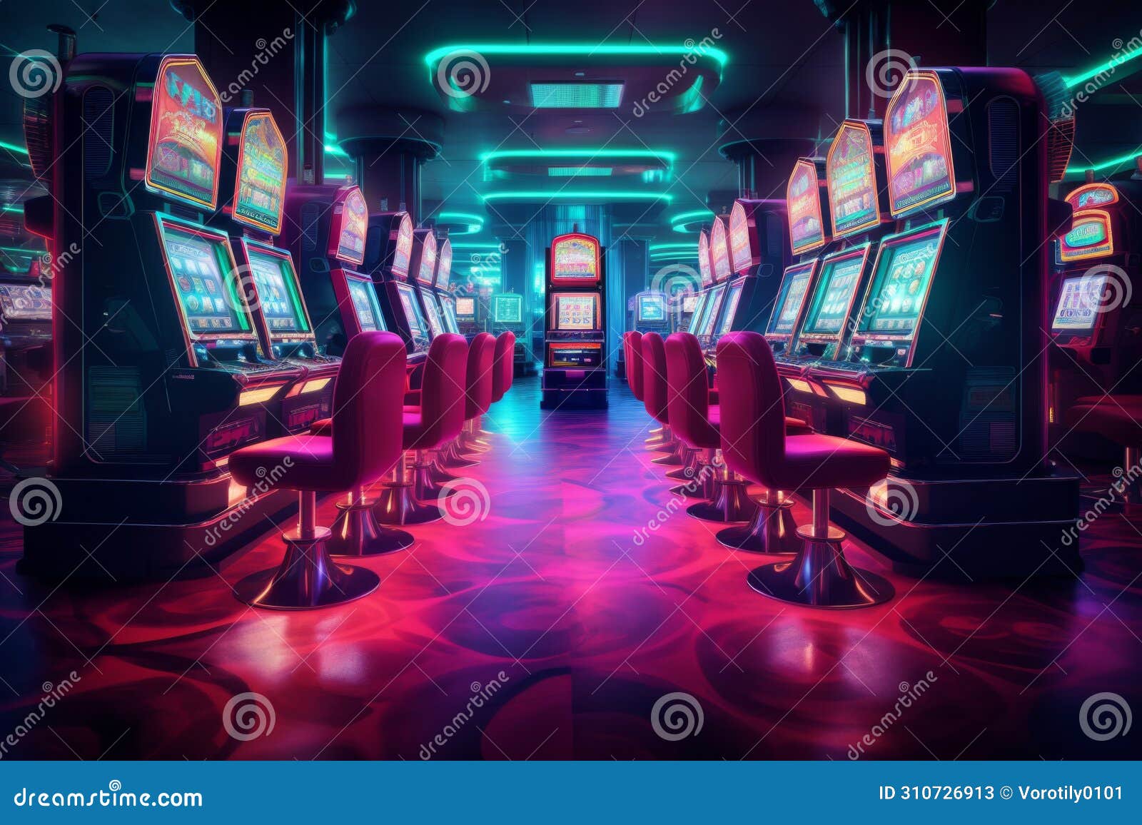 Casino with Slot Machines. Rows of Casino Slot Machines. Slot Machines ...