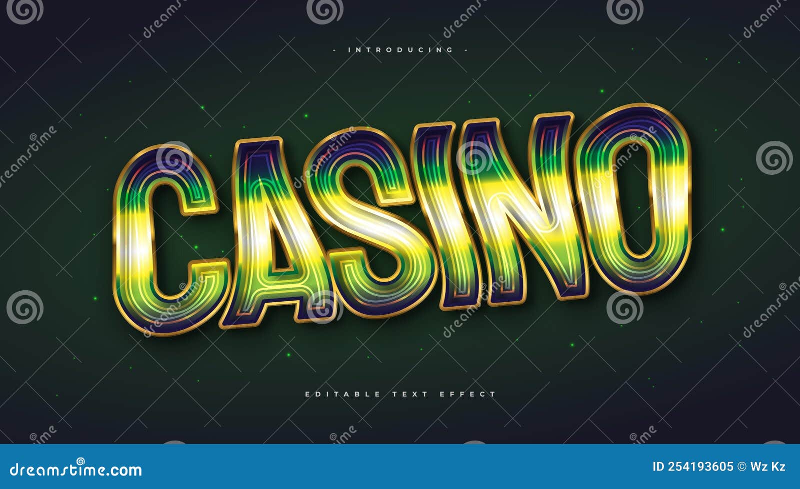Casino Text in Green and Gold with Wavy and Glowing Effect Stock Vector ...