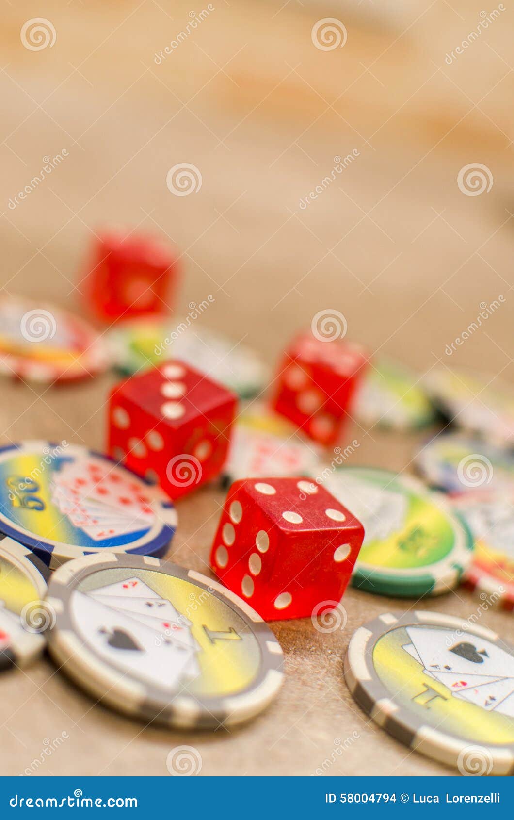 Casino tokens dice stock photo. Image of pattern, rolling - 58004794