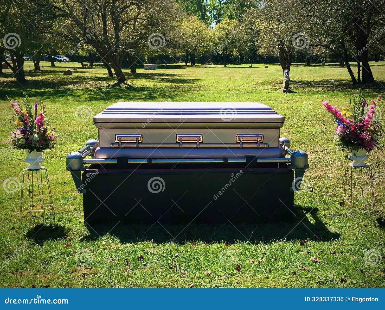Casket in Peaceful Outdoor Funeral Setting Stock Photo - Image of ...