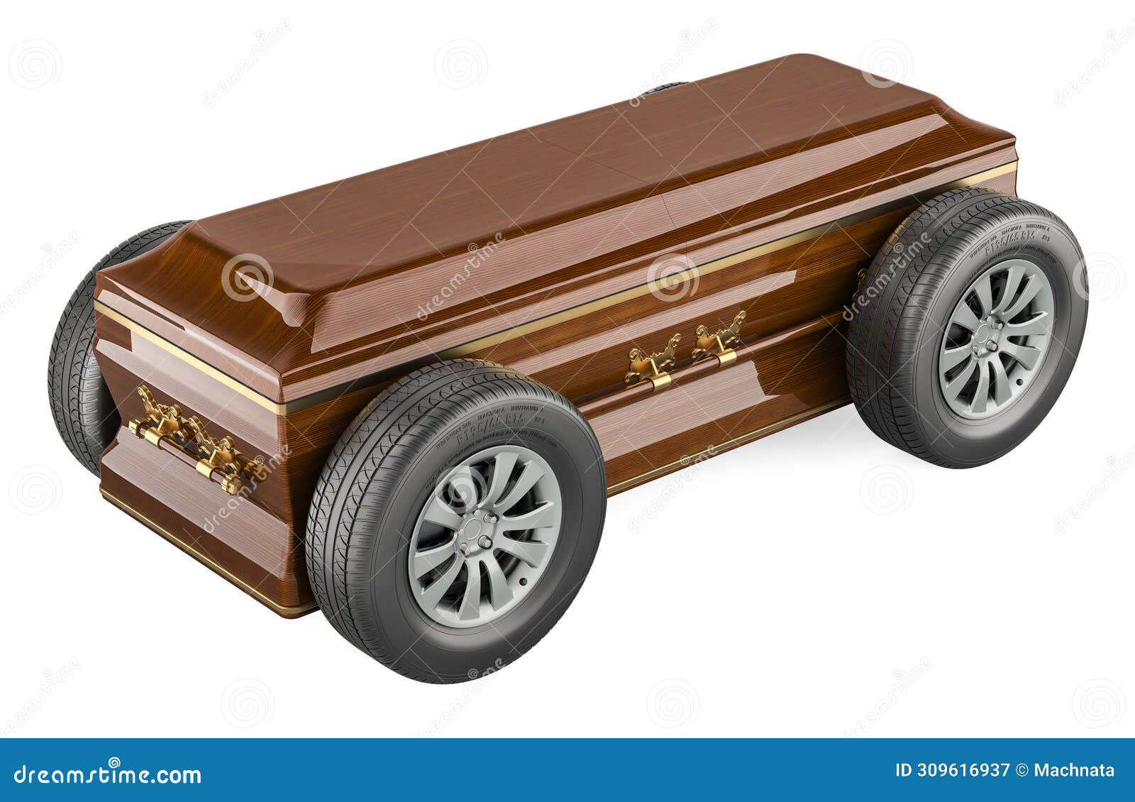 Casket with Car Wheels, 3D Rendering Stock Illustration - Illustration ...