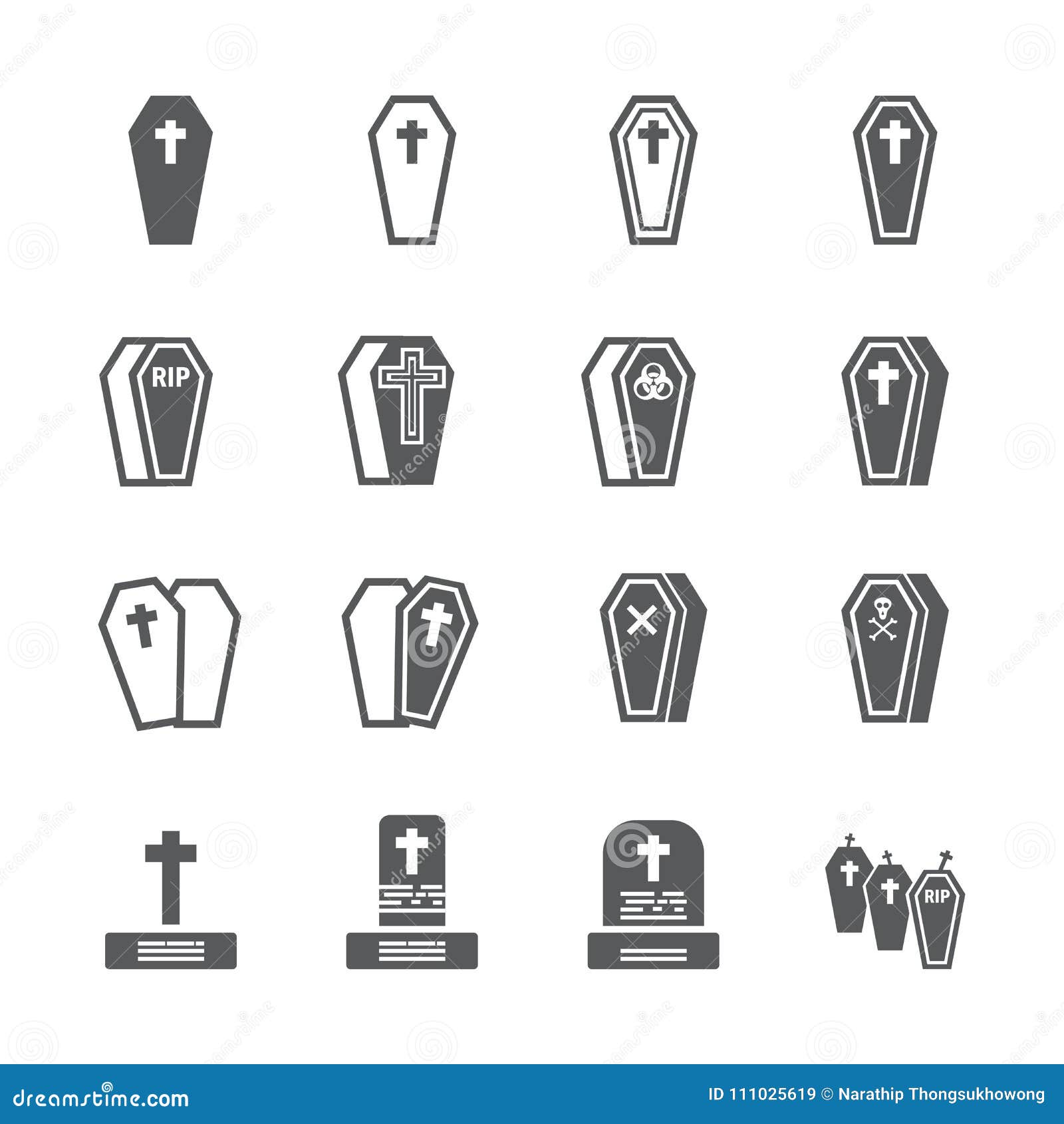 Casket icon set stock vector. Illustration of halloween - 111025619