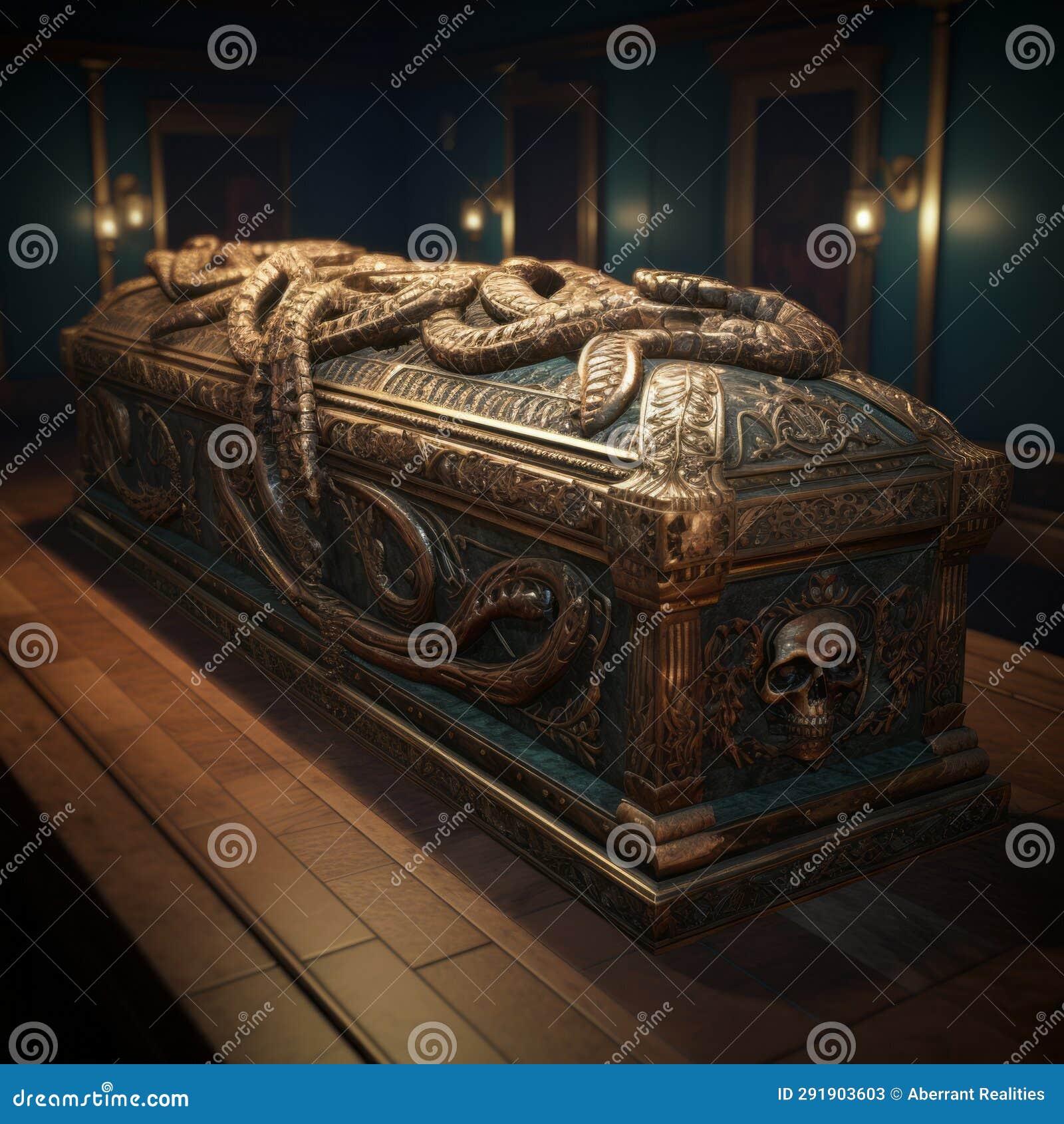 A Casket with a Skull on Top of it Stock Illustration - Illustration of ...