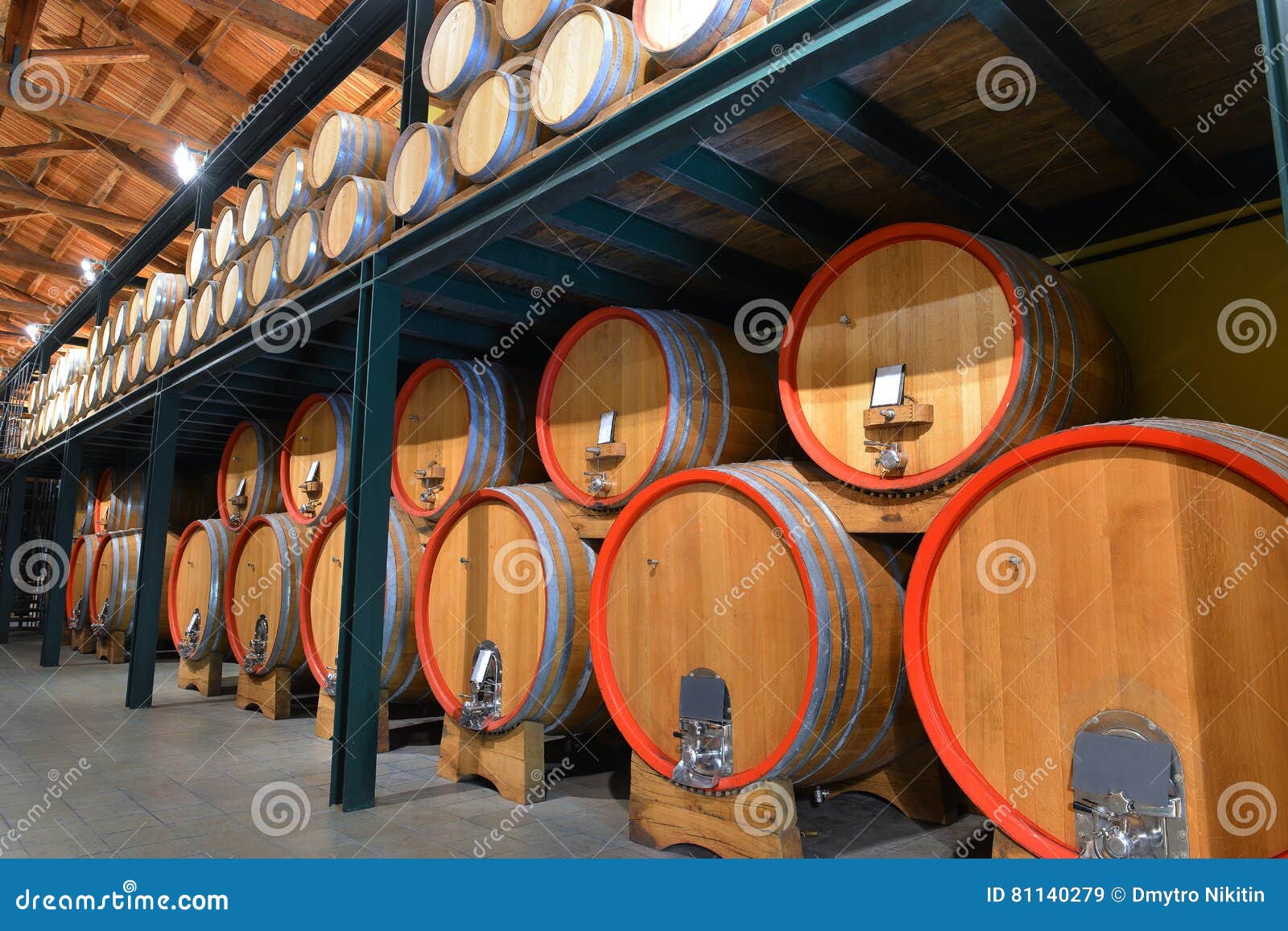 Casks in wine cellar stock image. Image of columns, taste - 81140279