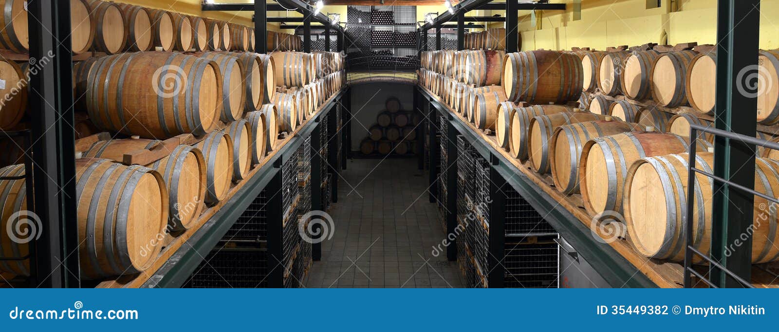Casks in Wine Cellar and Bottle Stock Photo - Image of cool, taste ...