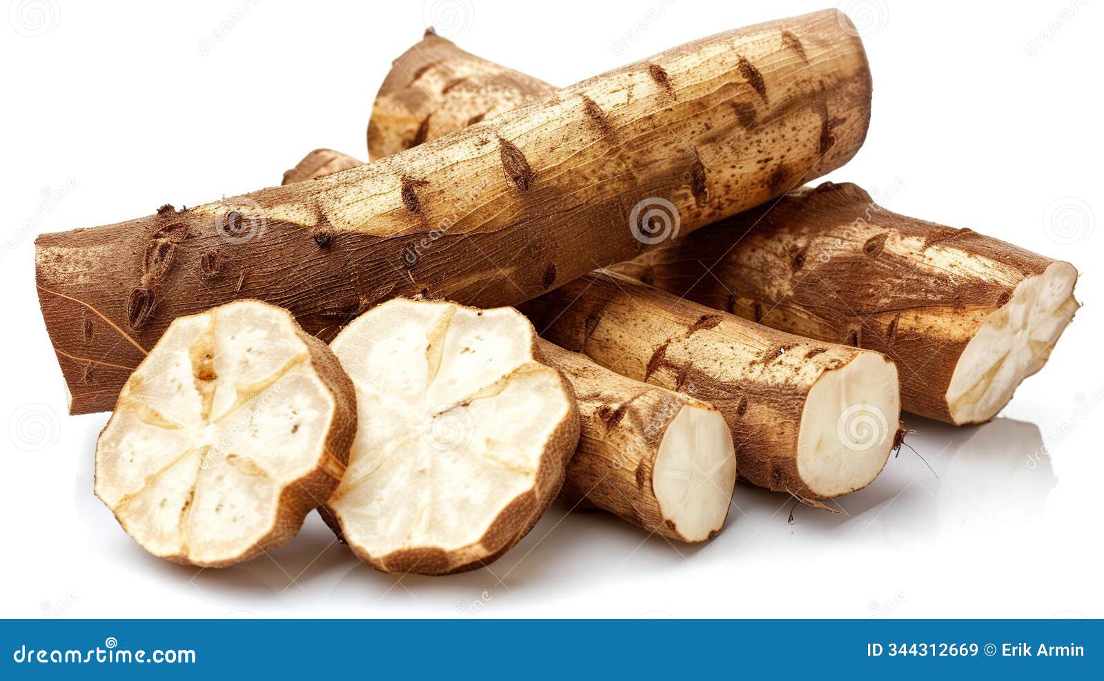 Cassava Roots with Slice Isolated on a White Background Stock ...