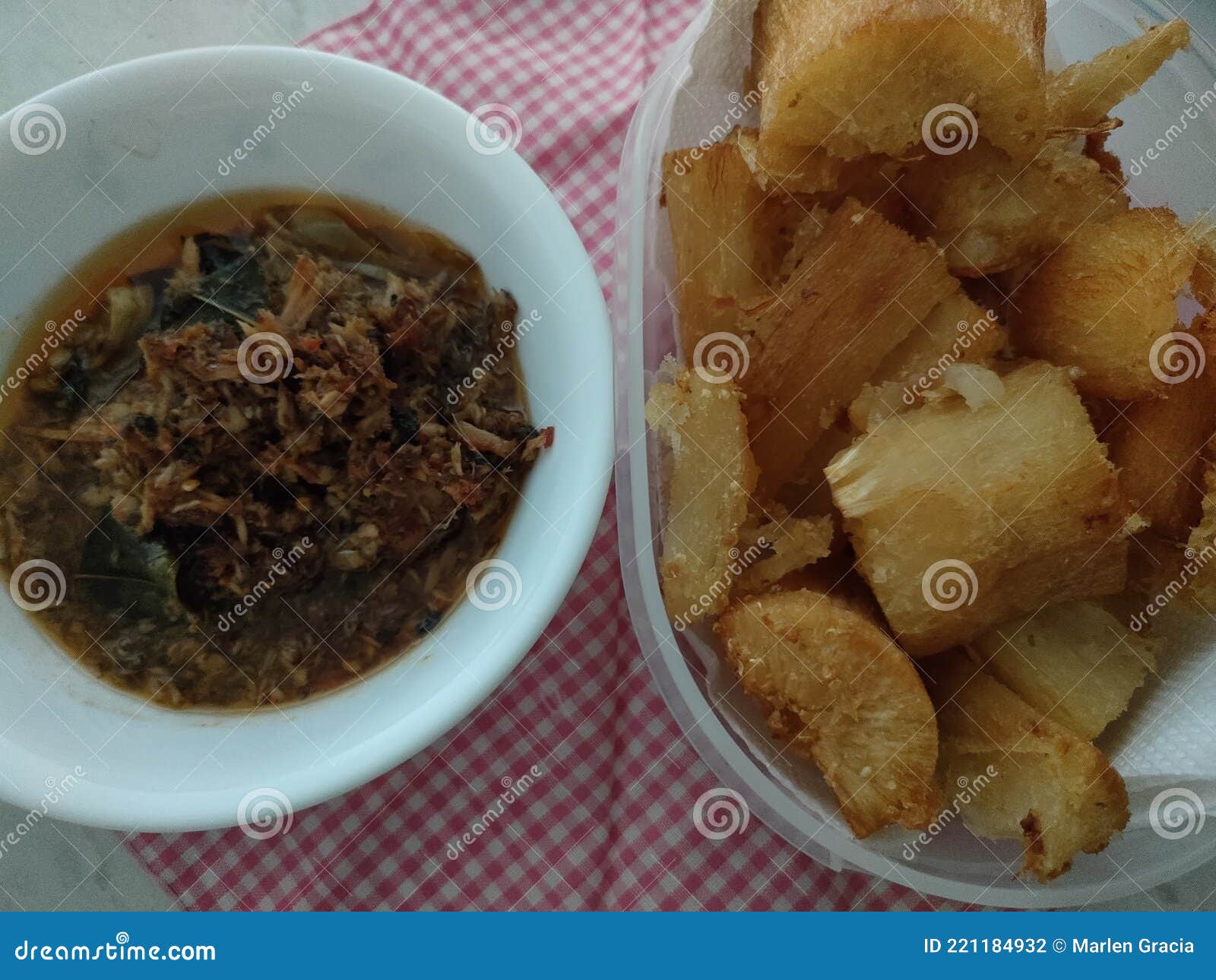 Cassava and spicy fish stock photo. Image of breakfast - 221184932