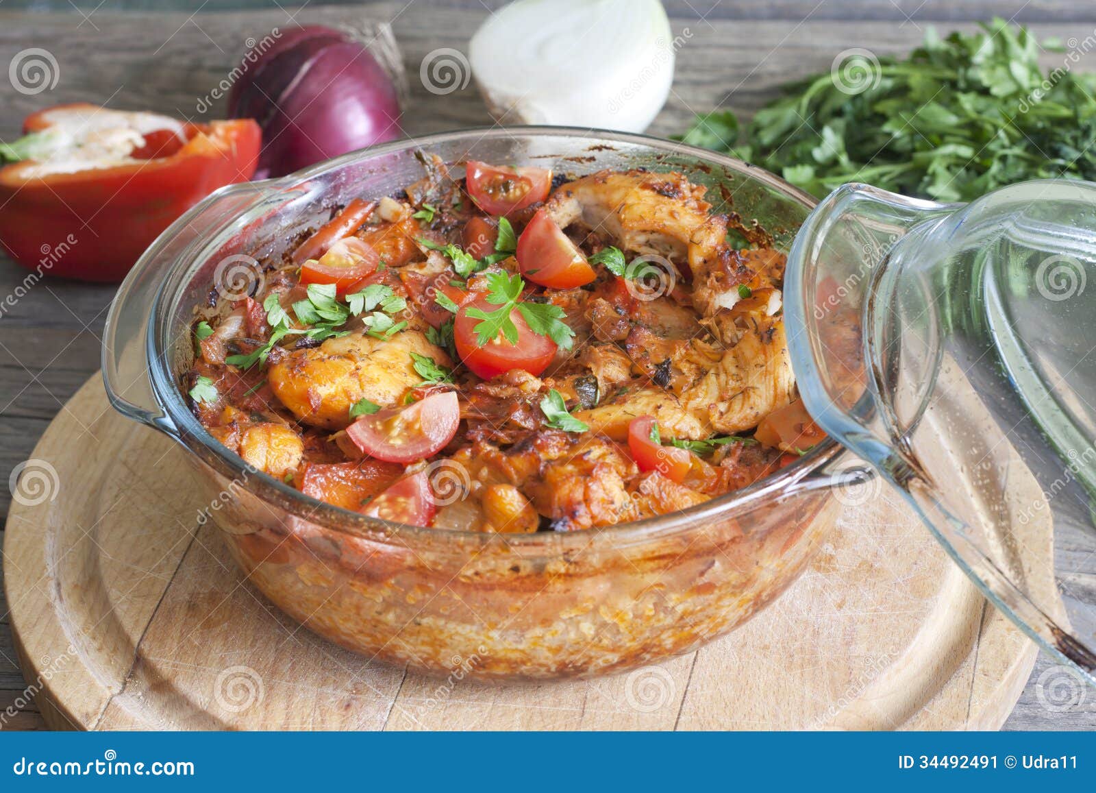 Casserole of Chicken in an Ovenproof Dish Stock Image - Image of cooked ...